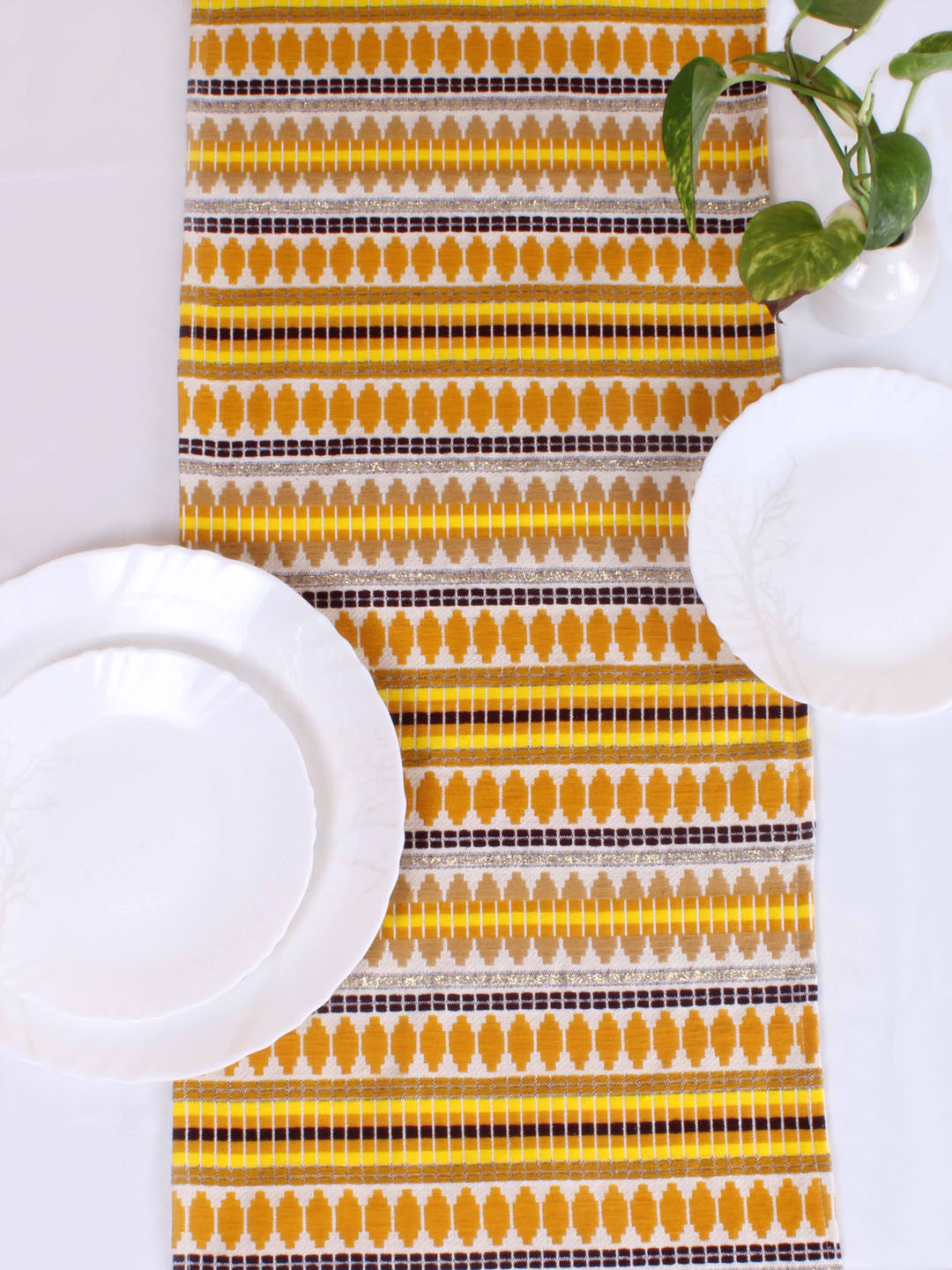 Buy STITCHNEST Yellow & Mustard Yellow Striped Acrylic Table Runner ...