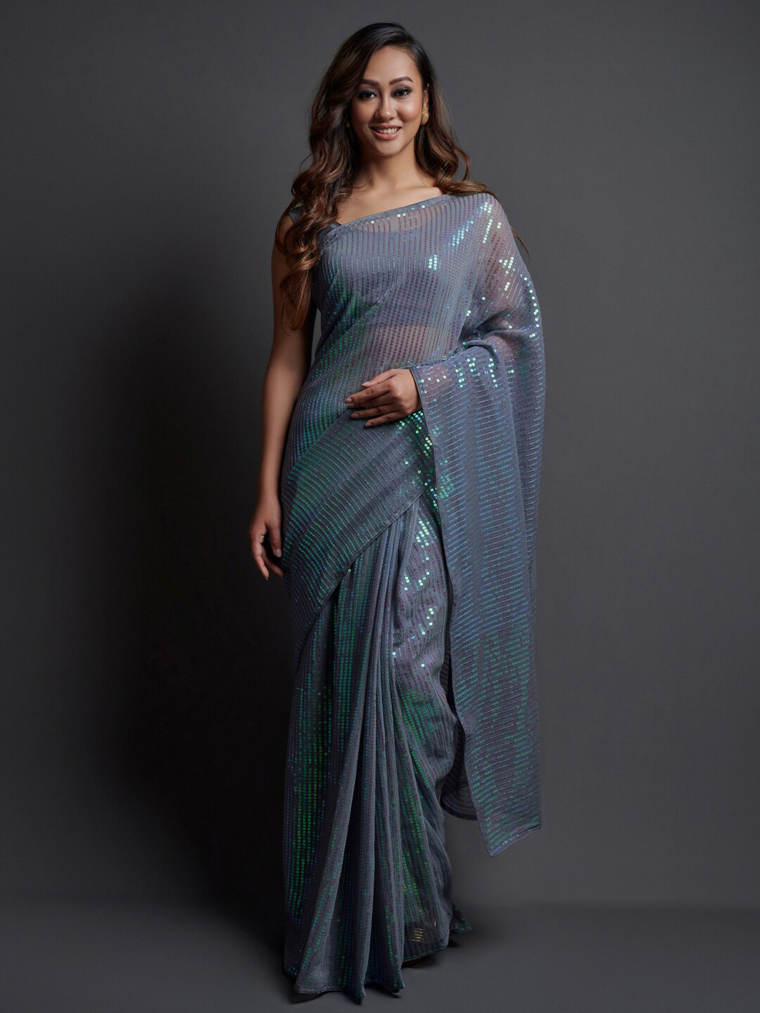 Buy Mitera Sequin Embellished Pure Georgette Saree - Sarees for Women ...