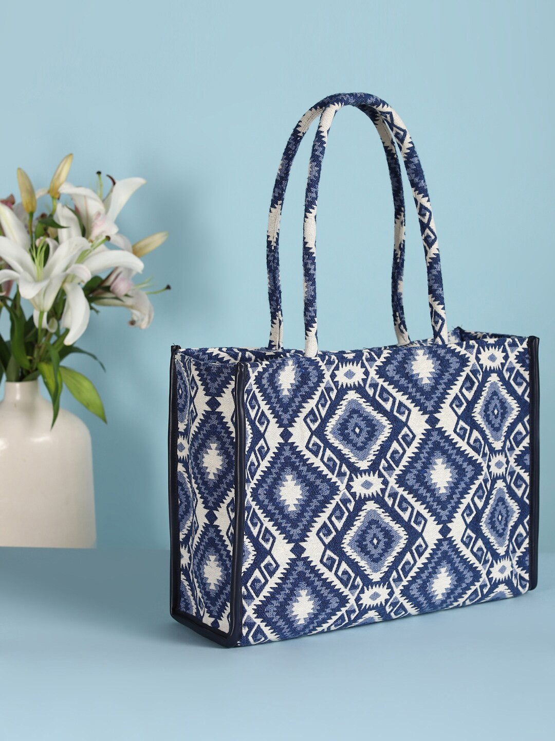 Buy DEEBACO Geometric Self Design Structured Cotton Shoulder Bag ...