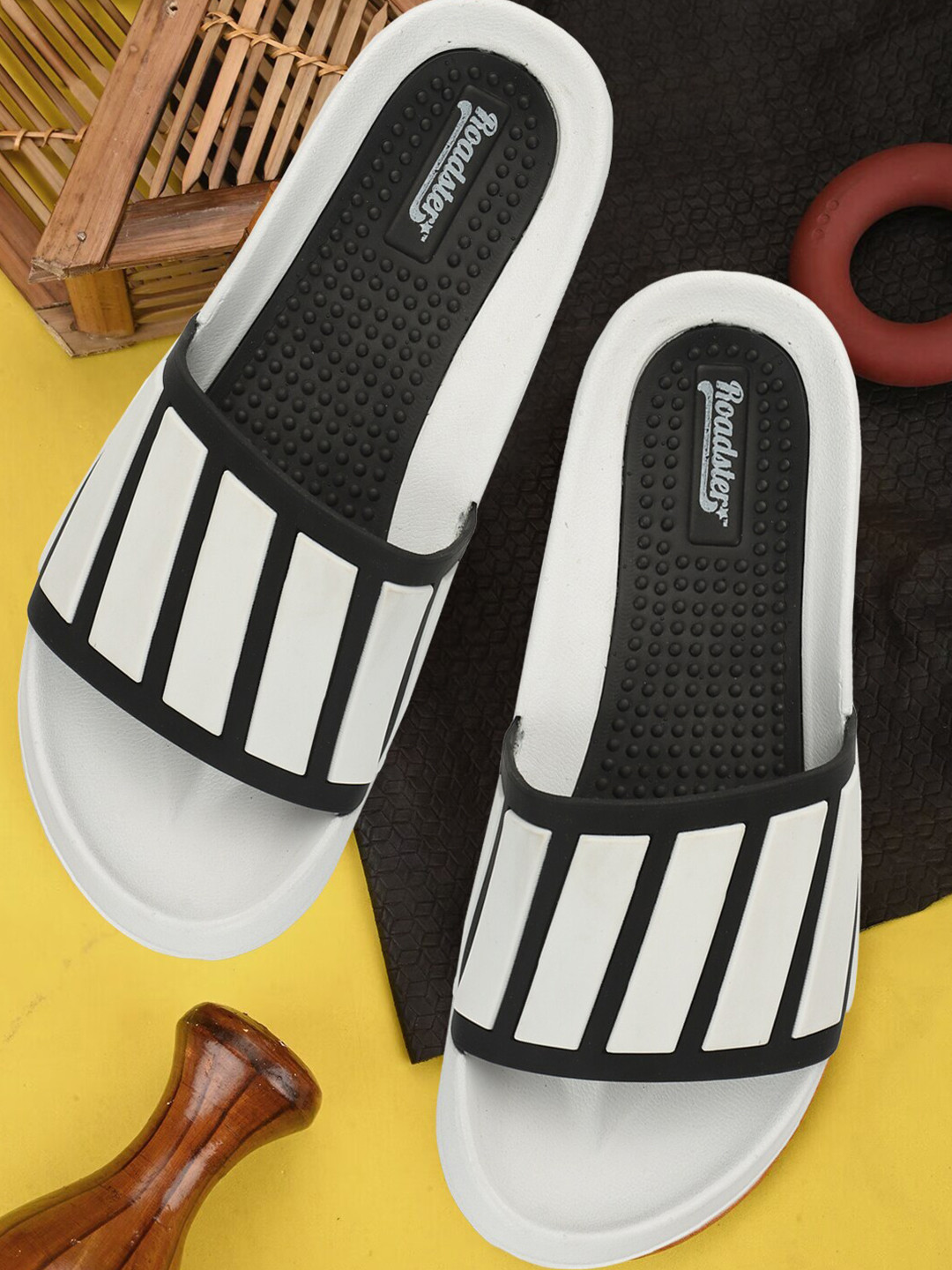 Buy The Roadster Lifestyle Co. Men Striped Sliders - Flip Flops for Men ...