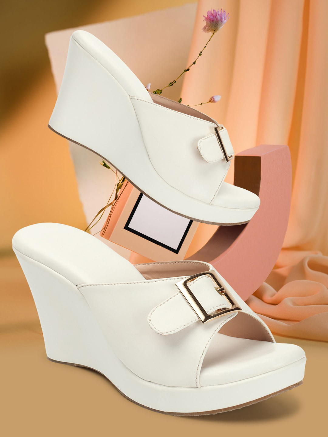 Buy DressBerry White Party Wedges With Buckles - Heels for Women ...