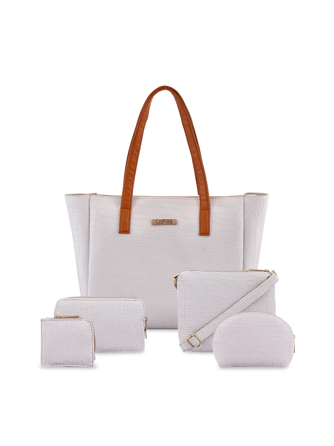 Buy LaFille Set Of 5 Textured Structured Handbags - Handbags for Women ...
