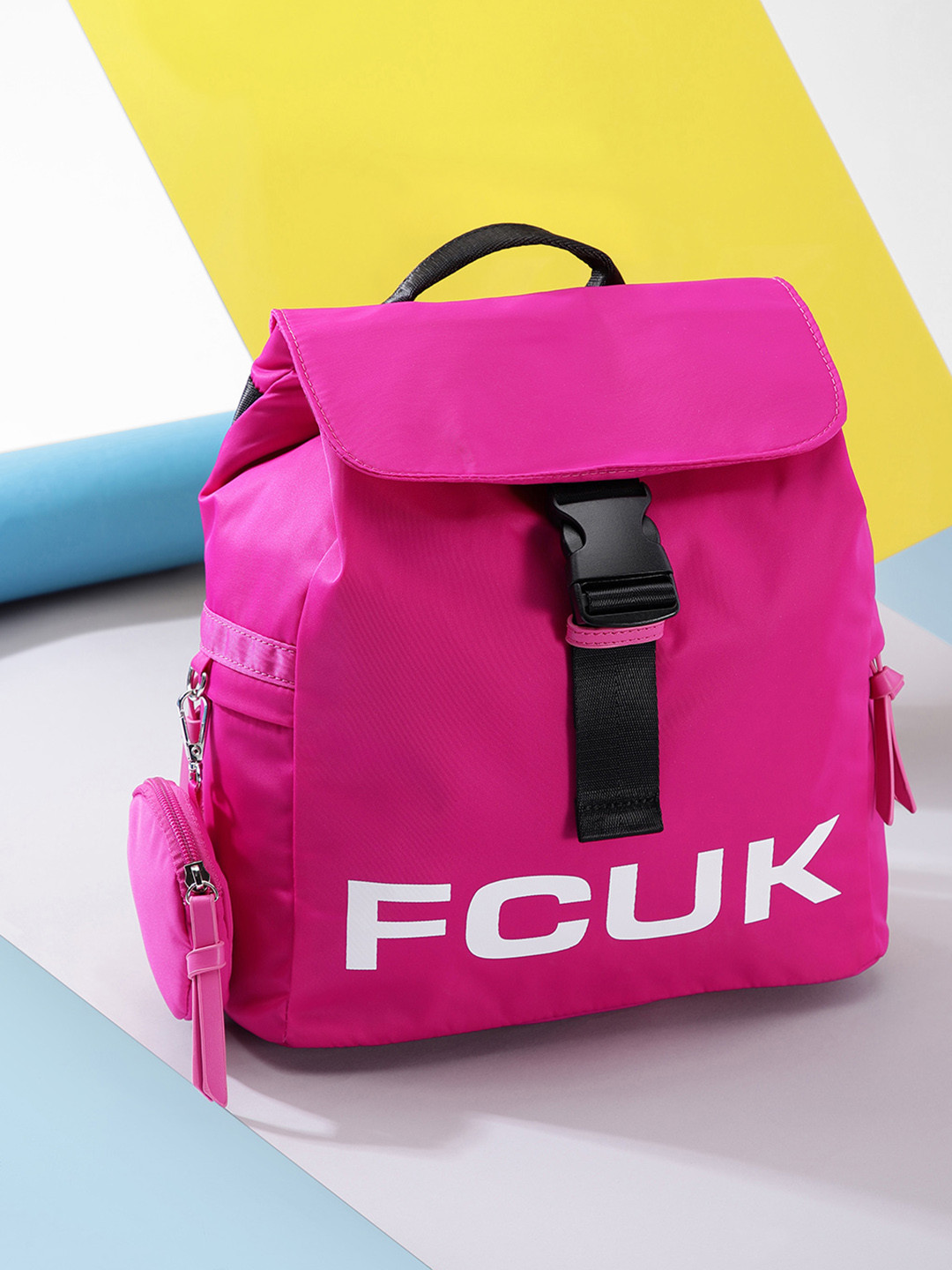 Buy FCUK Women Brand Logo Printed Backpack With Zip Pouch - Backpacks ...