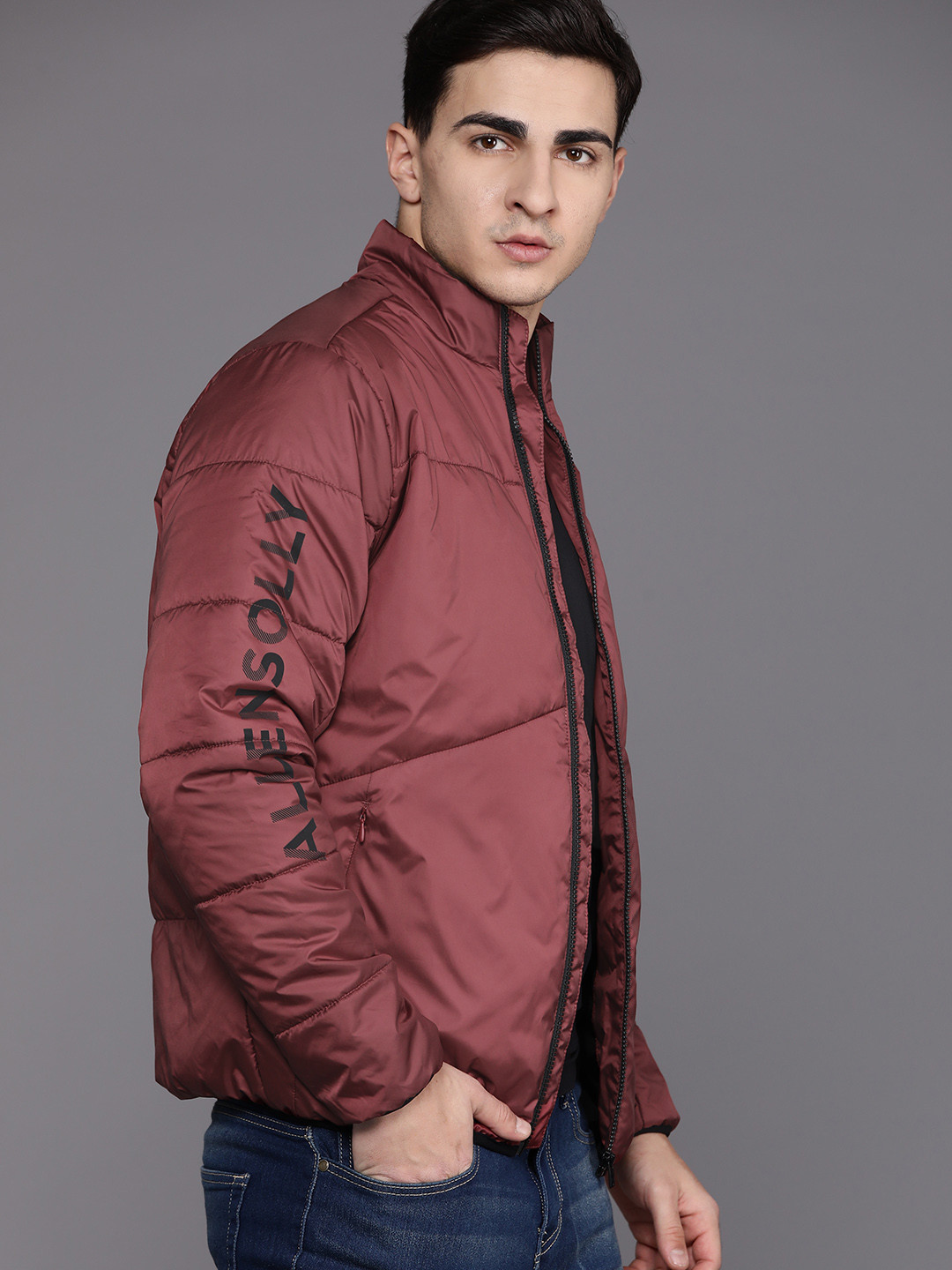 Buy Allen Solly Mock Collar Brand Logo Printed Padded Jacket - Jackets ...