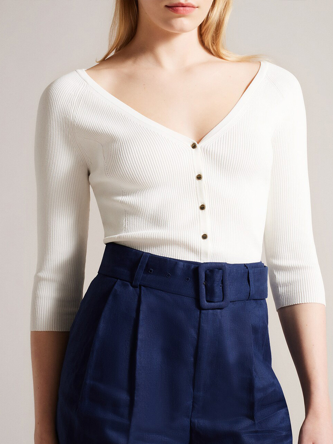 Buy Ted Baker Ribbed V Neck Cardigan - Sweaters for Women 24094456 | Myntra