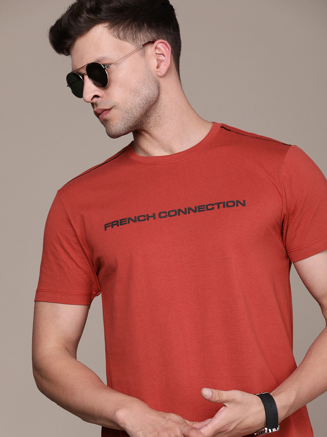 Buy French Connection Brand Logo Printed Pure Cotton T Shirt - Tshirts ...
