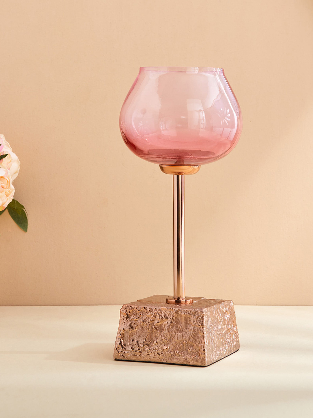 Buy Home Centre Splendid Terra Roza Pink Glass Pedestal T Light Holder ...