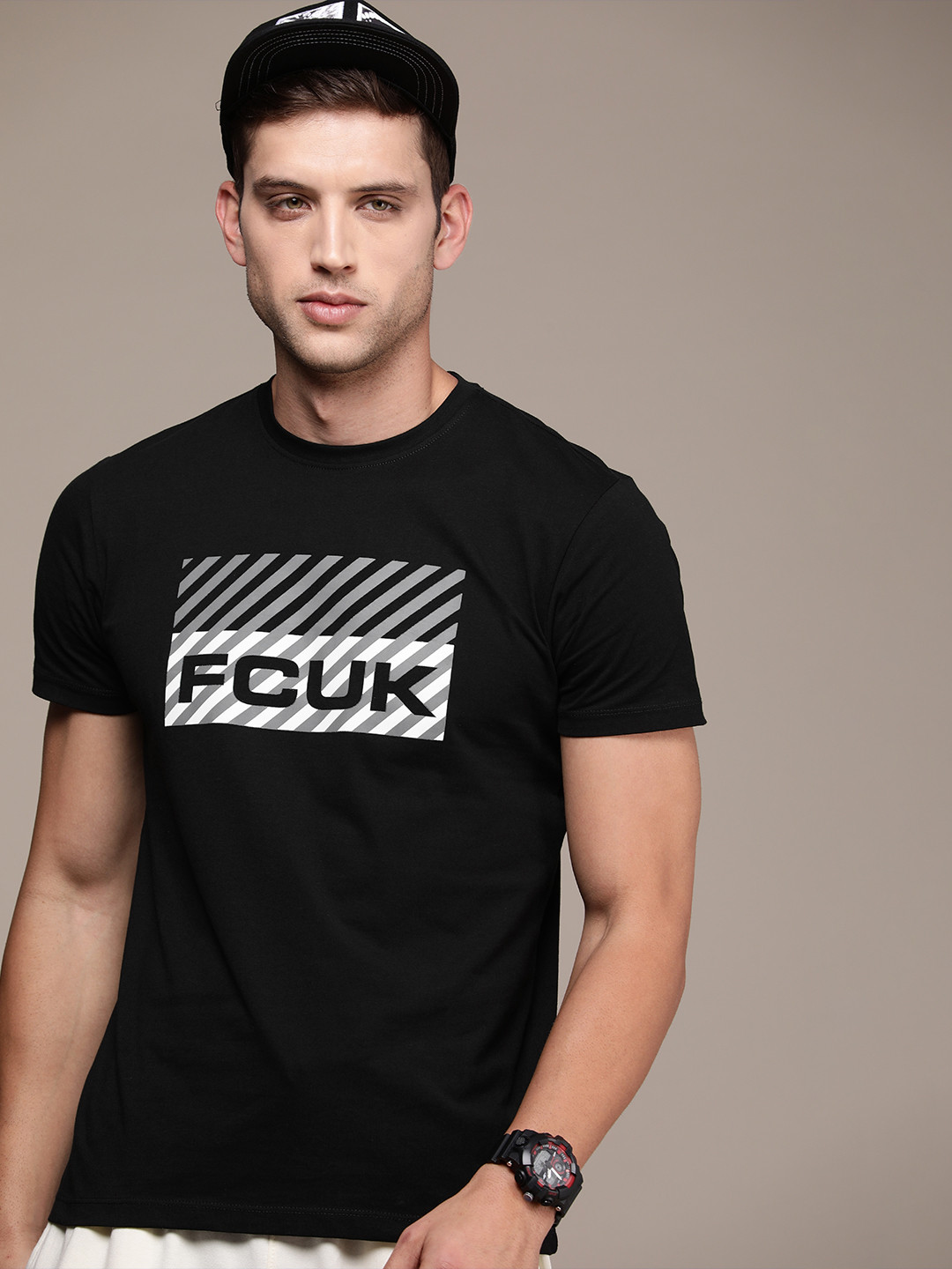 Buy FCUK Brand Logo Printed Pure Cotton T Shirt - Tshirts for Men ...