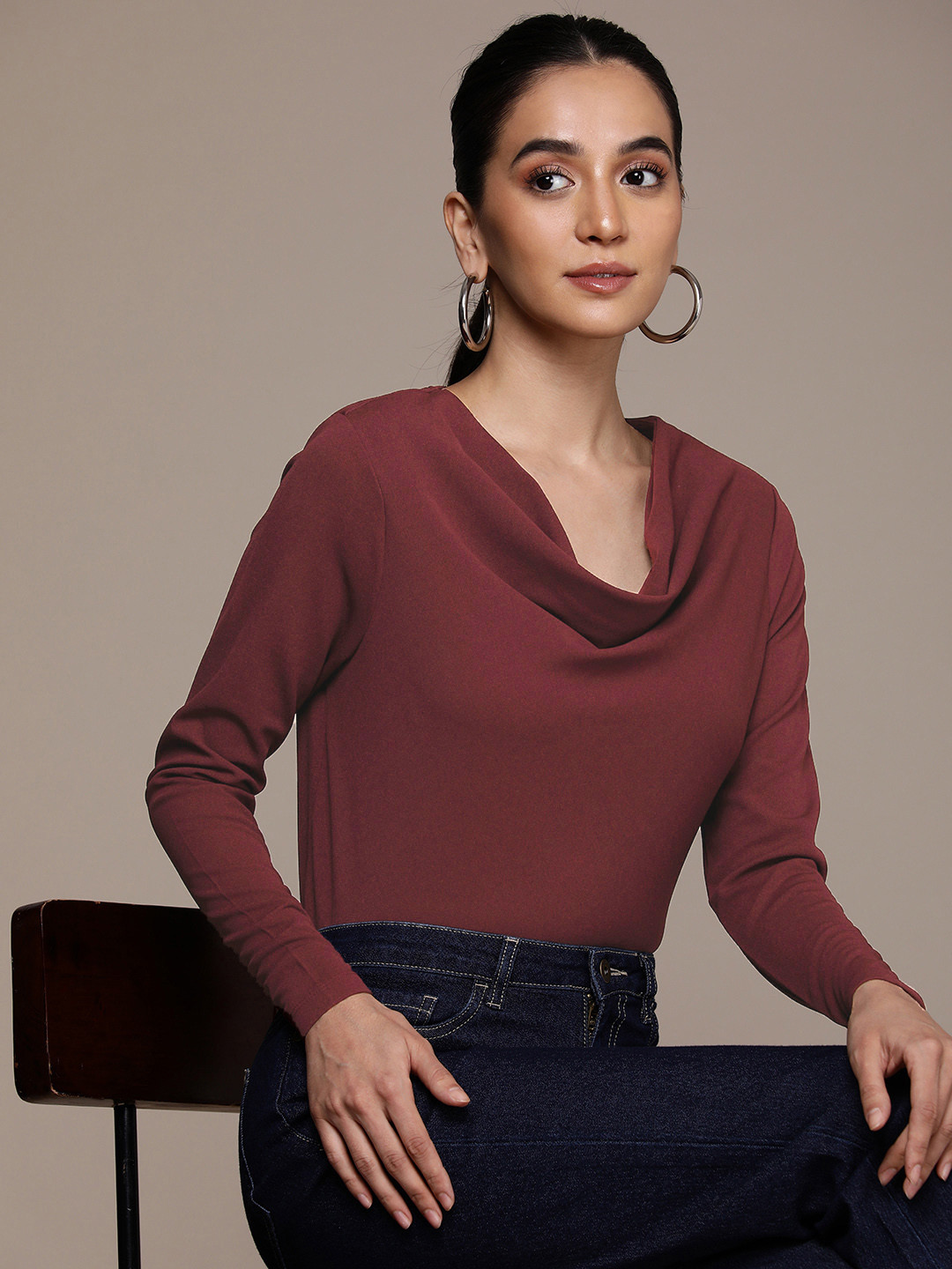 Buy French Connection Solid Cowl Neck Long Sleeves Top - Tops for Women ...