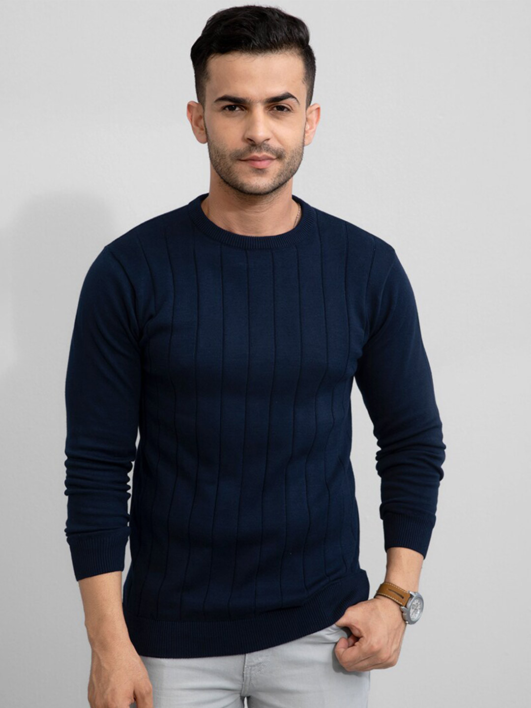Buy Snitch Navy Blue Ribbed Cotton Pullover - Sweaters for Men 24099438 ...