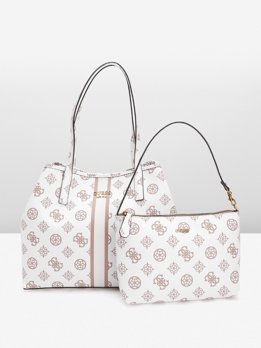 Buy GUESS Brand Logo Printed Structured Shoulder Bag - Handbags for ...