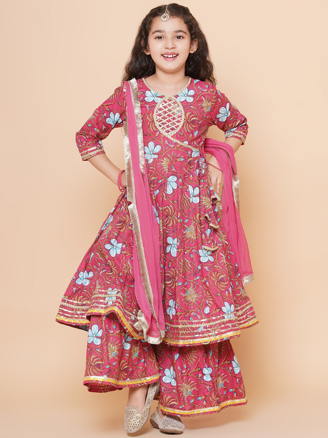 Buy Bitiya By Bhama Girls Floral Printed Gotta Patti Pure Cotton ...