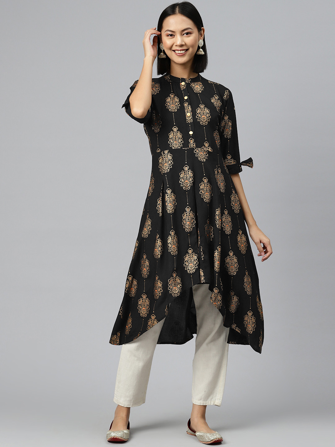 Buy V TRADITION Ethnic Motifs Printed Mandarin Collar Kurta - Kurtas ...