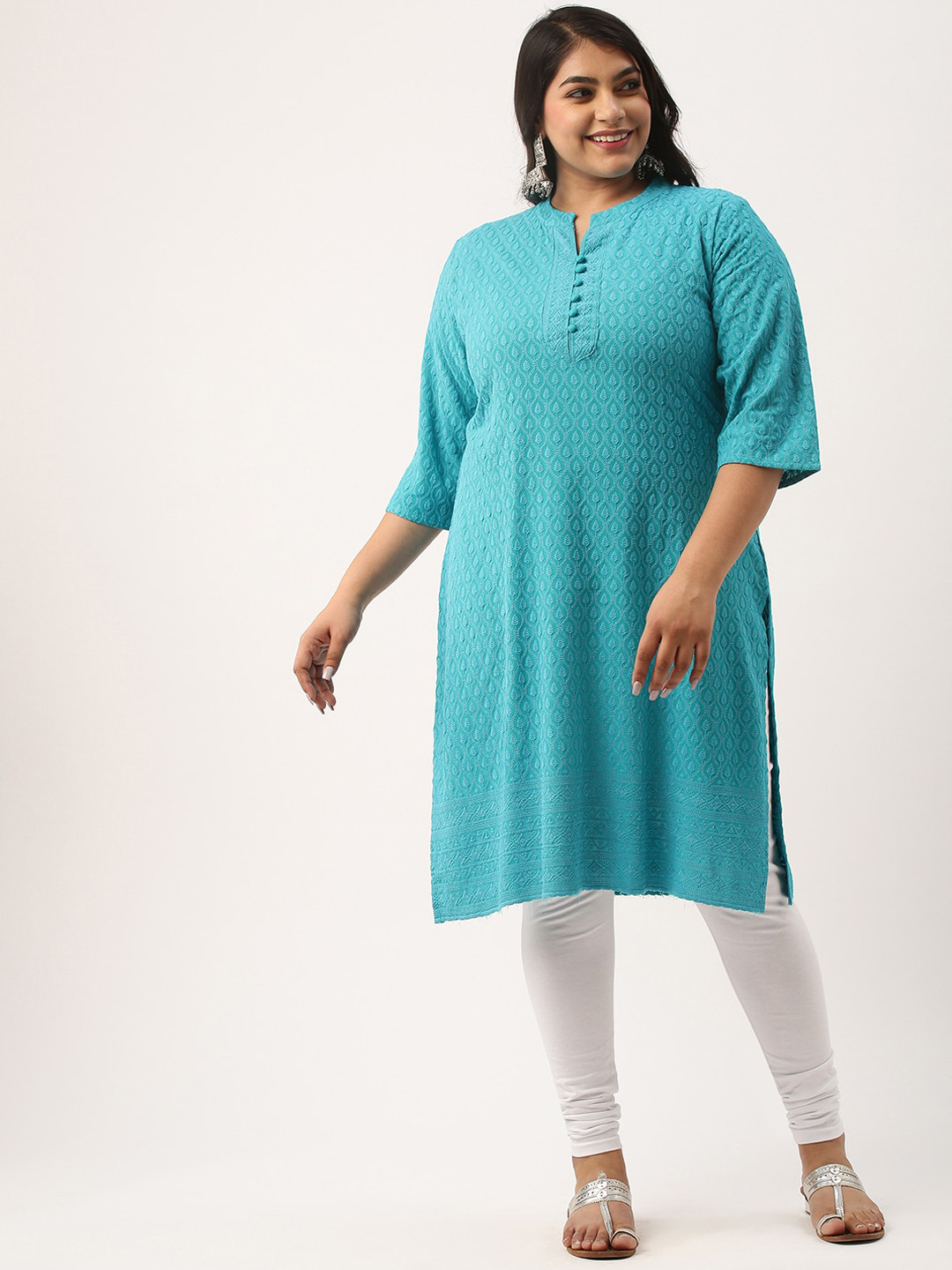 Buy Zola Plus Women Plus Size Ethnic Motifs Embroidered Mandarin Collar ...