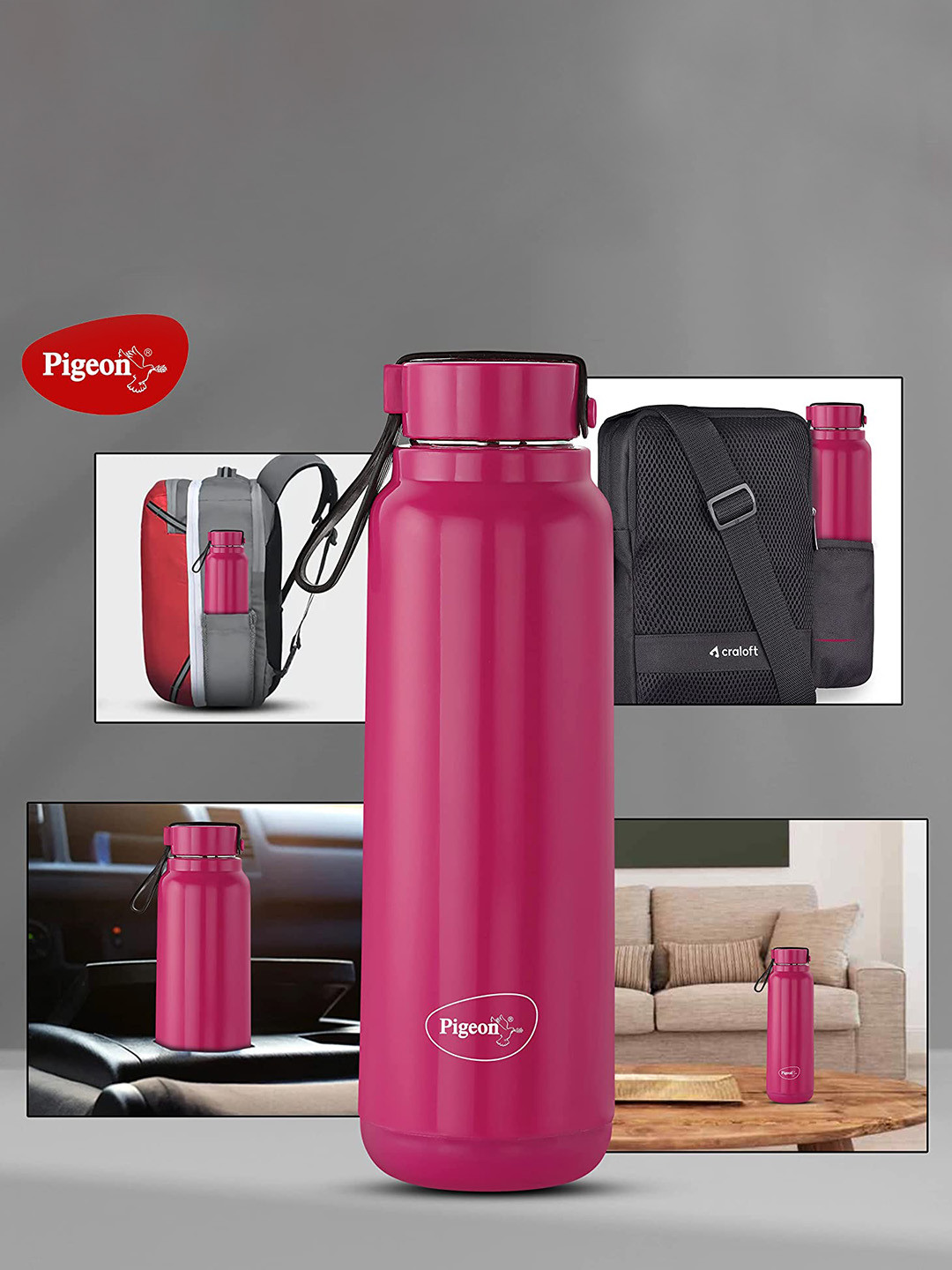Buy Pigeon Radiant Insulated Purple Stainless Steel Water Bottle 800 Ml ...