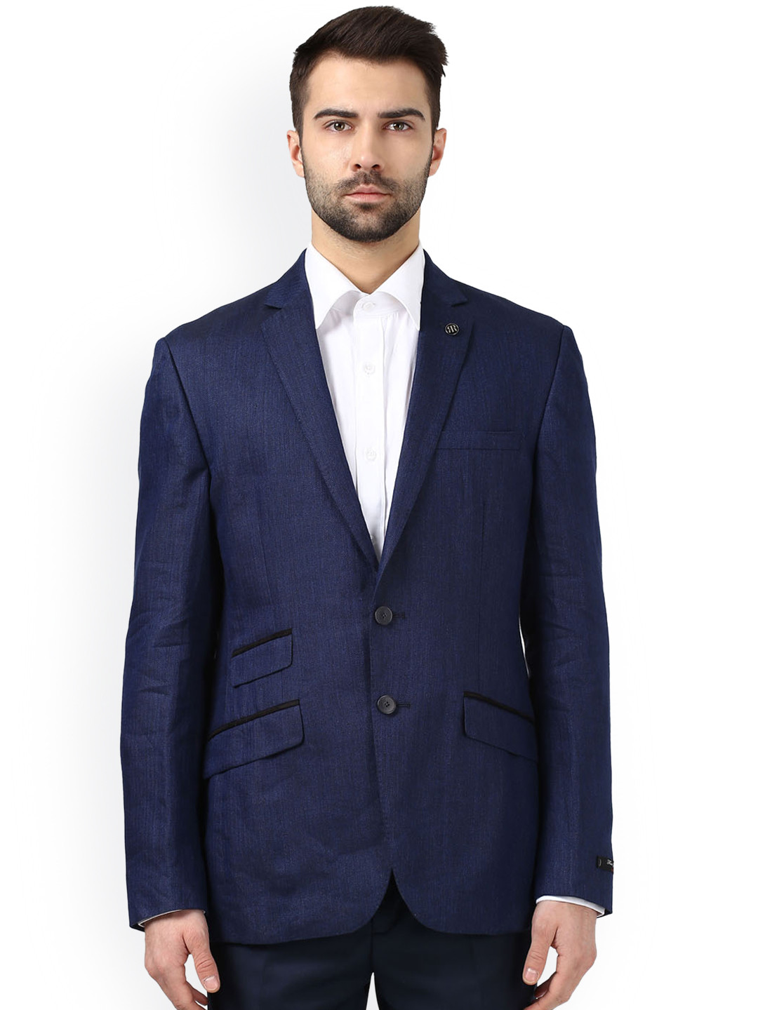 Buy Raymond Men Blue Formal Single Breasted Slim Fit Linen Blazer ...