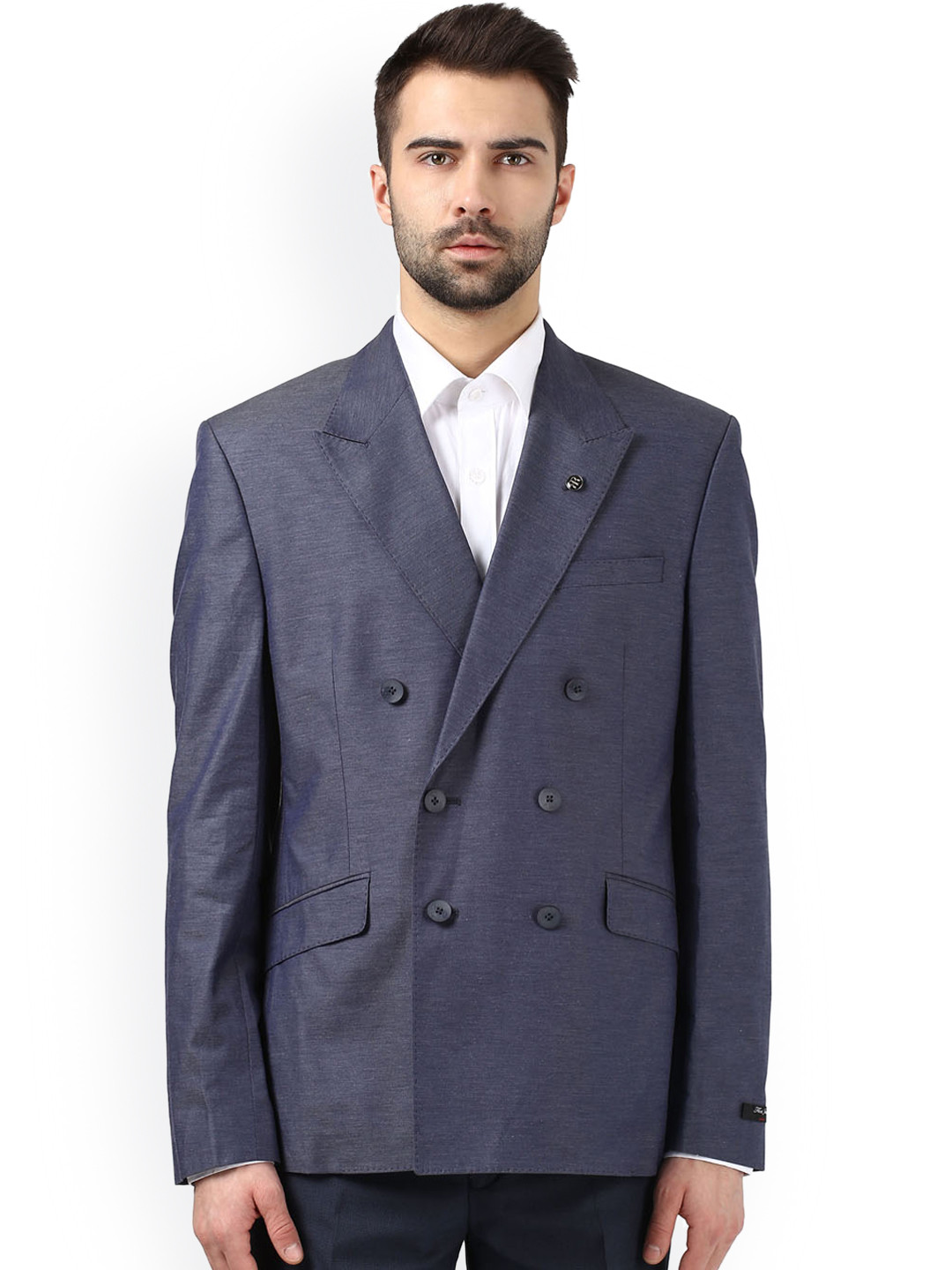 Buy Raymond Men Blue Formal Double Breasted Tailored Slim Fit Formal ...