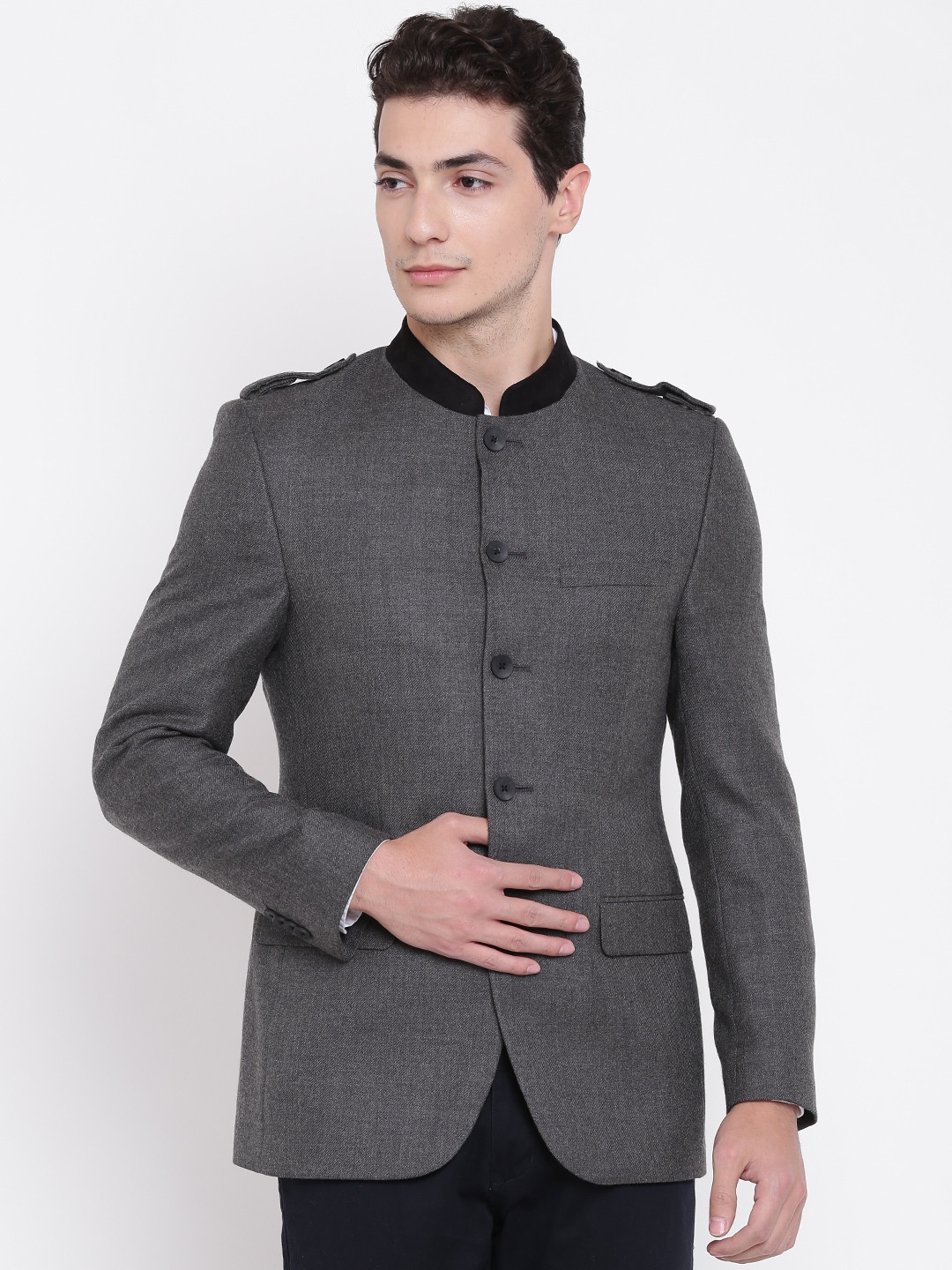 Buy Raymond Grey Tailored Contemporary Fit Single Breasted Ethnic ...
