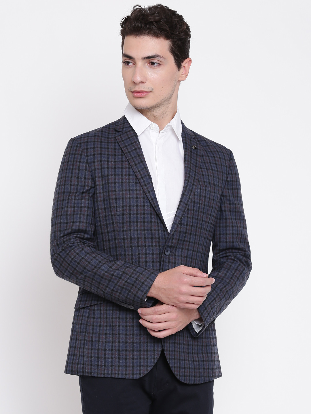 Buy Raymond Blue Checked Tailored Slim Fit Single Breasted Formal ...