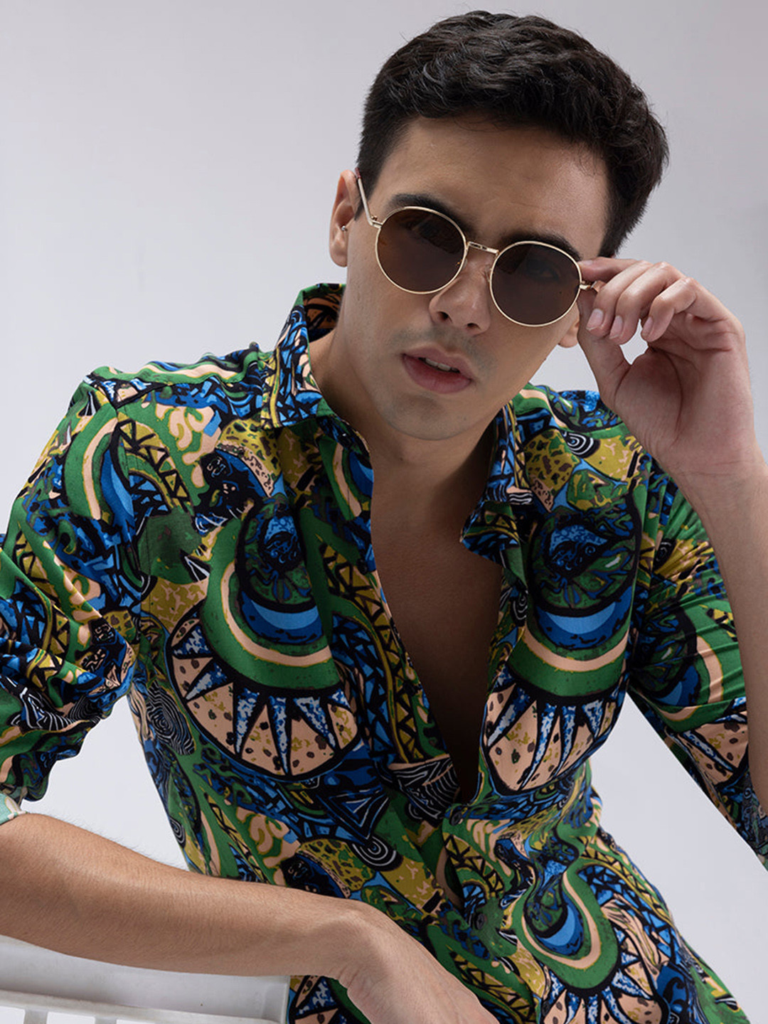 Buy Snitch Green Classic Slim Fit Abstract Printed Casual Shirt ...