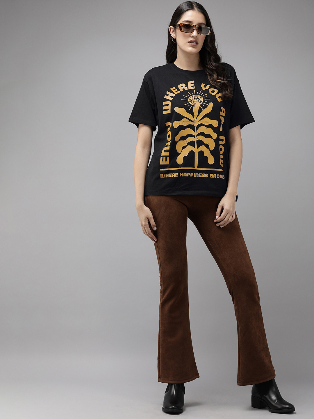 Buy Roadster Printed Drop Shoulder Sleeves Oversized Bio Finish T Shirt ...