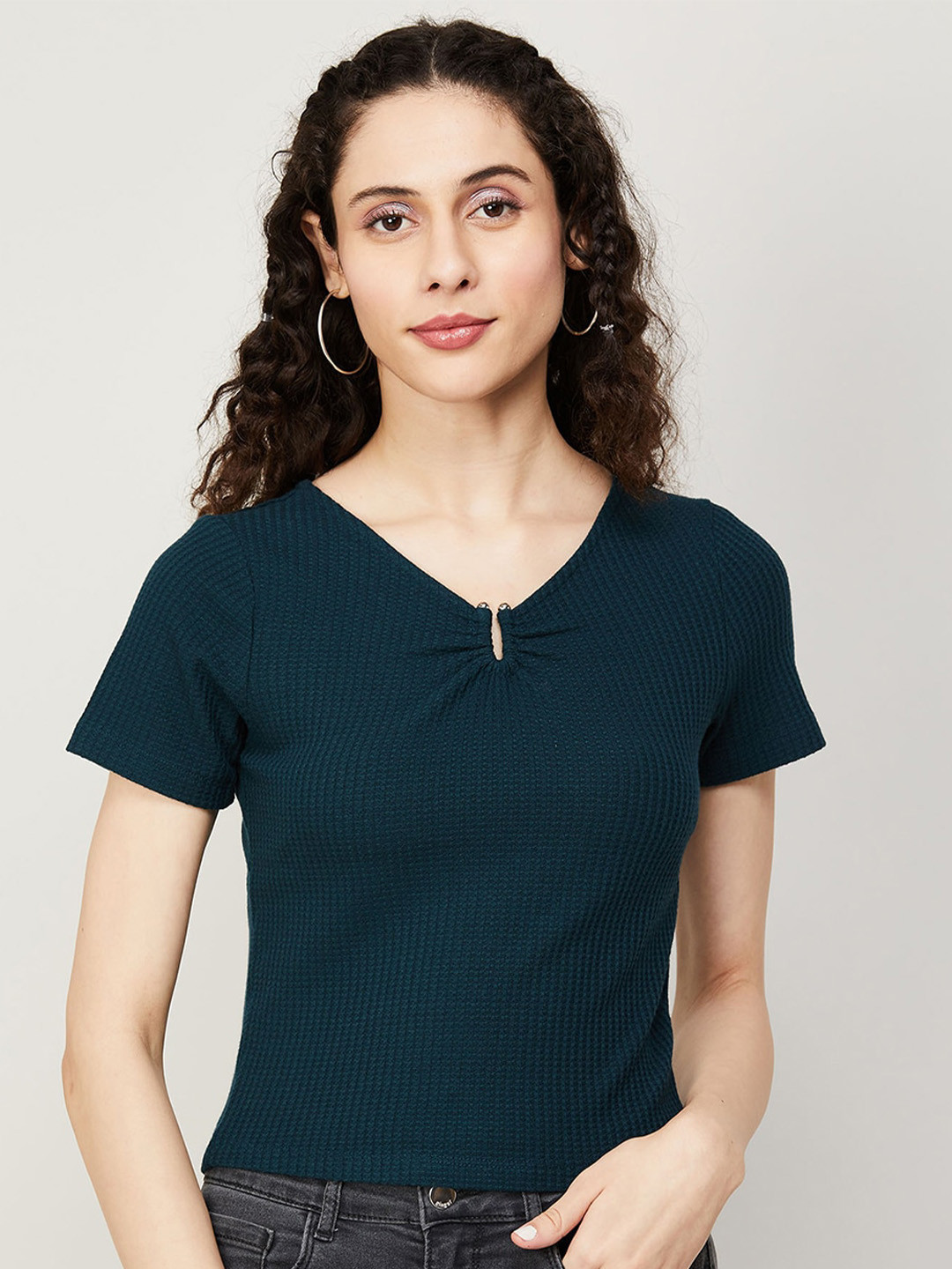 Buy Ginger By Lifestyle Self Design V Neck Regular Top - Tops for Women ...