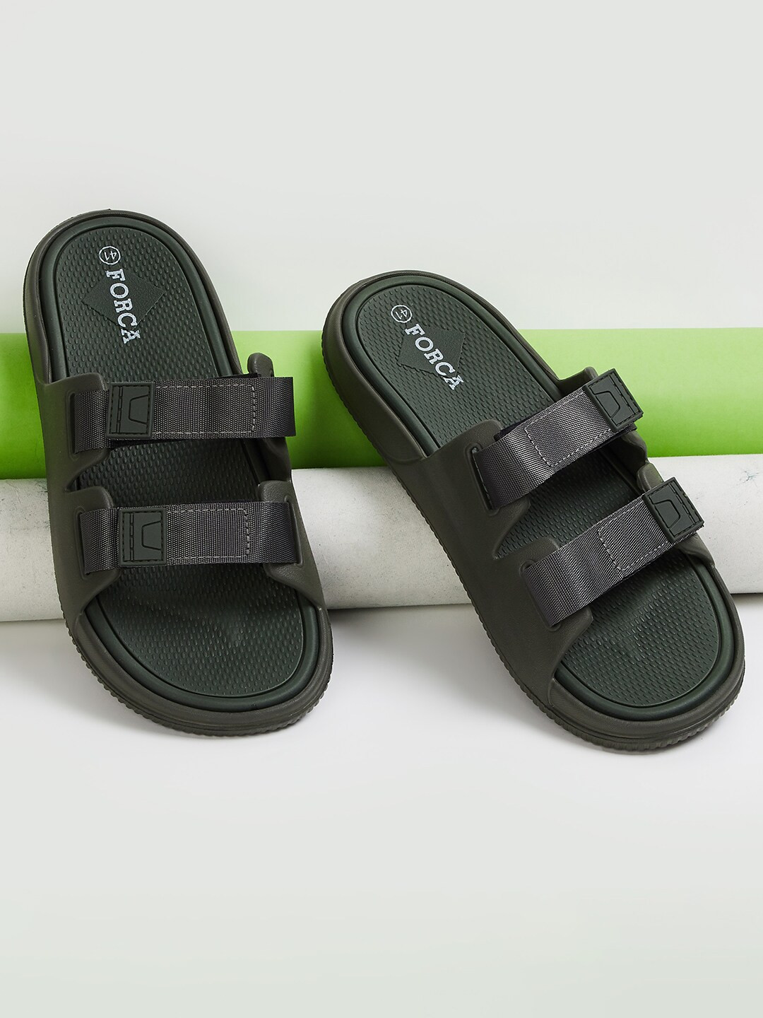 Buy Forca By Lifestyle Men Textured Rubber Sliders With Velcro Closure ...