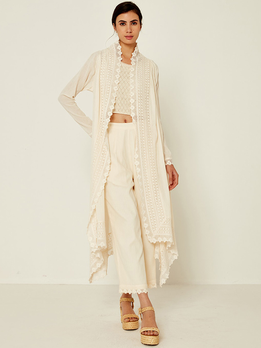 Buy Ancestry Self Design Open Front Crinkle Gauze Longline Shrug ...