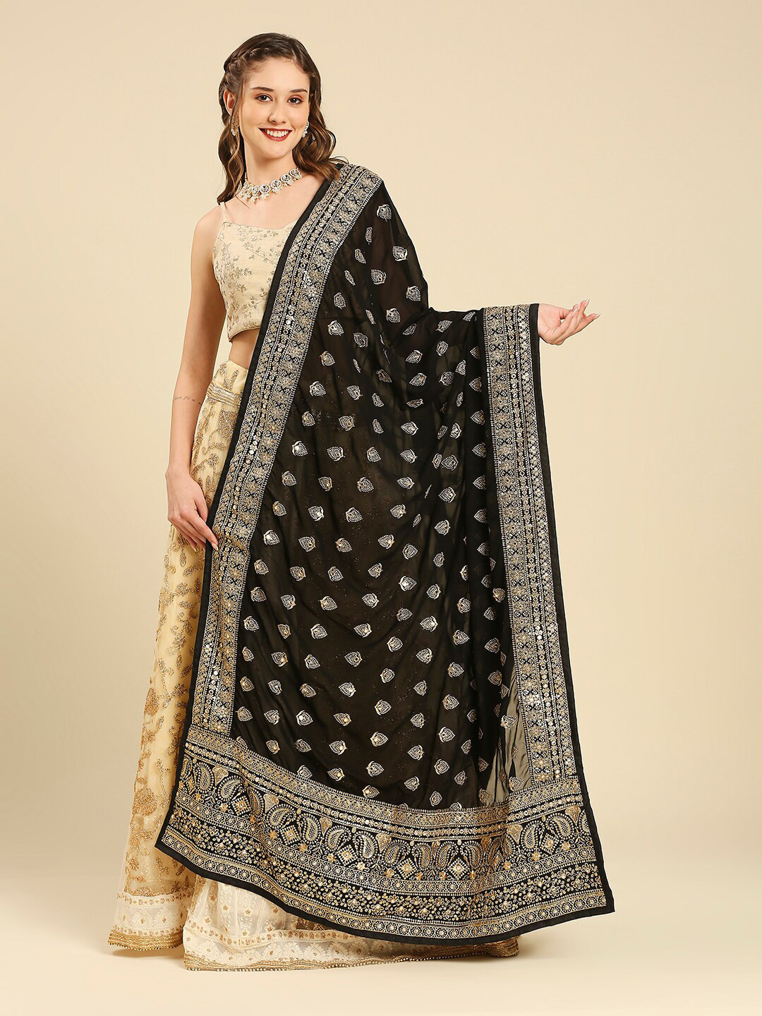 Buy Dupatta Bazaar Embroidered Bridal Dupatta With Zardozi - Dupatta ...