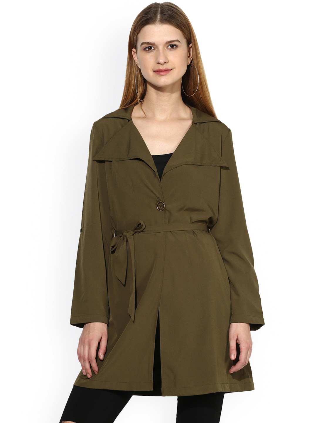Buy Color Cocktail Women Olive Green Solid Longline Tailored Jacket ...
