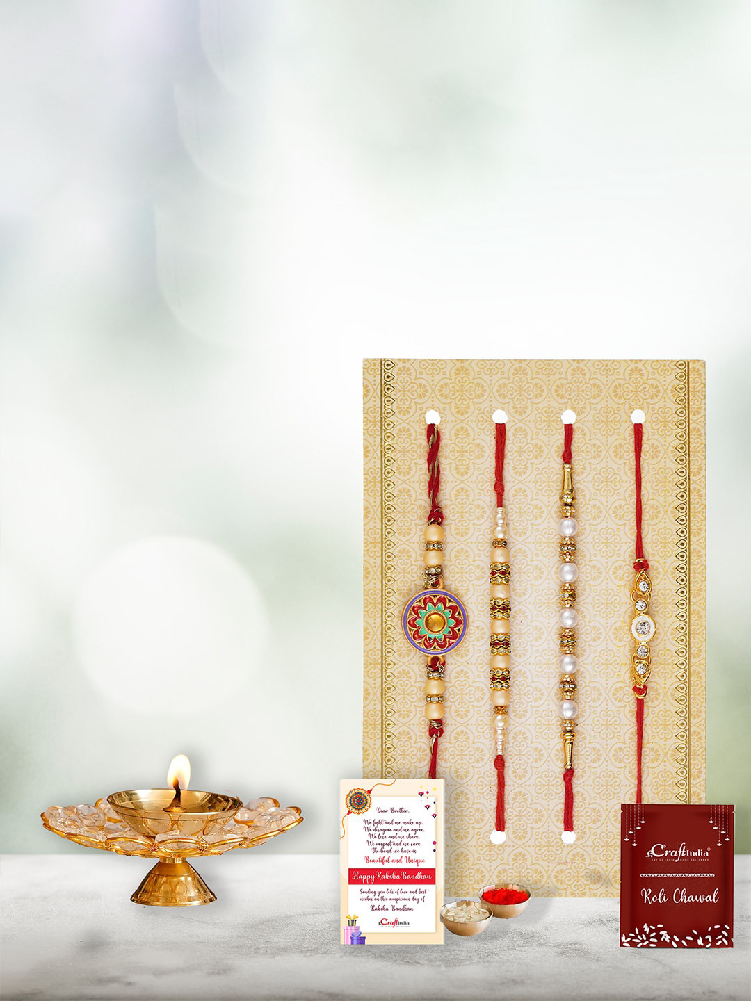 Buy ECraftIndia Unisex Set Of 4 Floral Designer Rakhis With Decorative ...