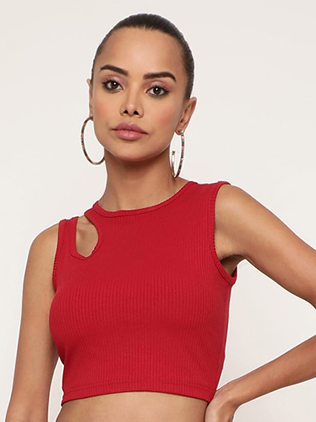 Buy Baesd Cut Out Detail Ribbed Crop Top Tops For Women 24134414 Myntra