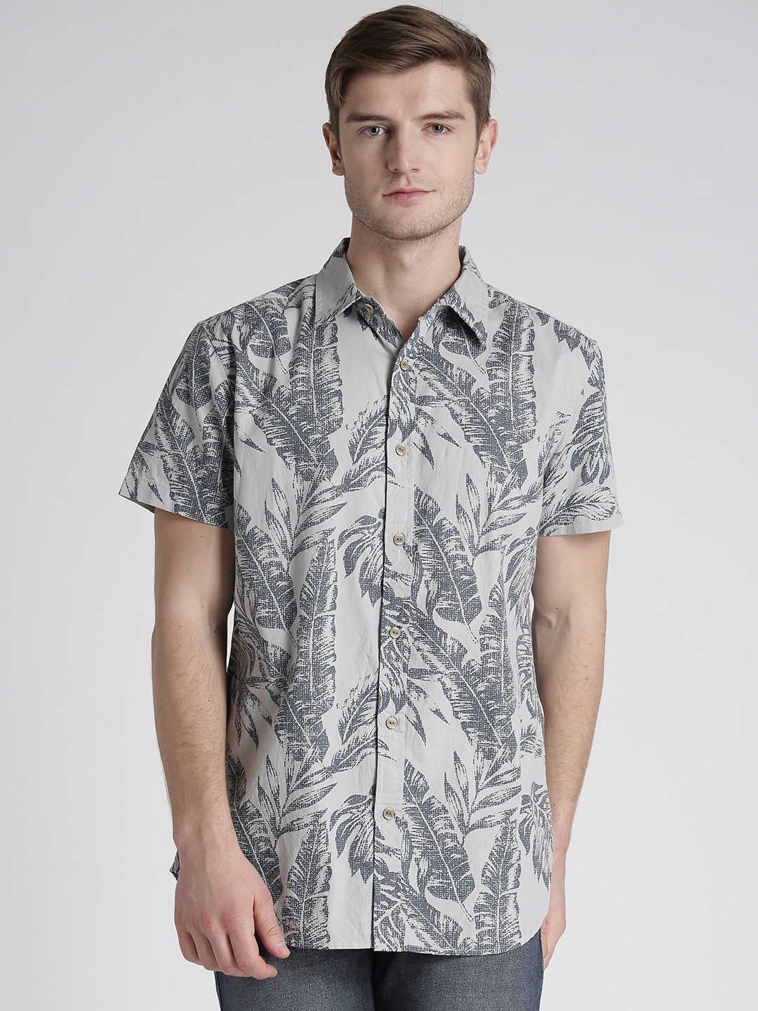 Buy Splash Men Grey & Blue Slim Fit Printed Casual Shirt - Shirts for ...