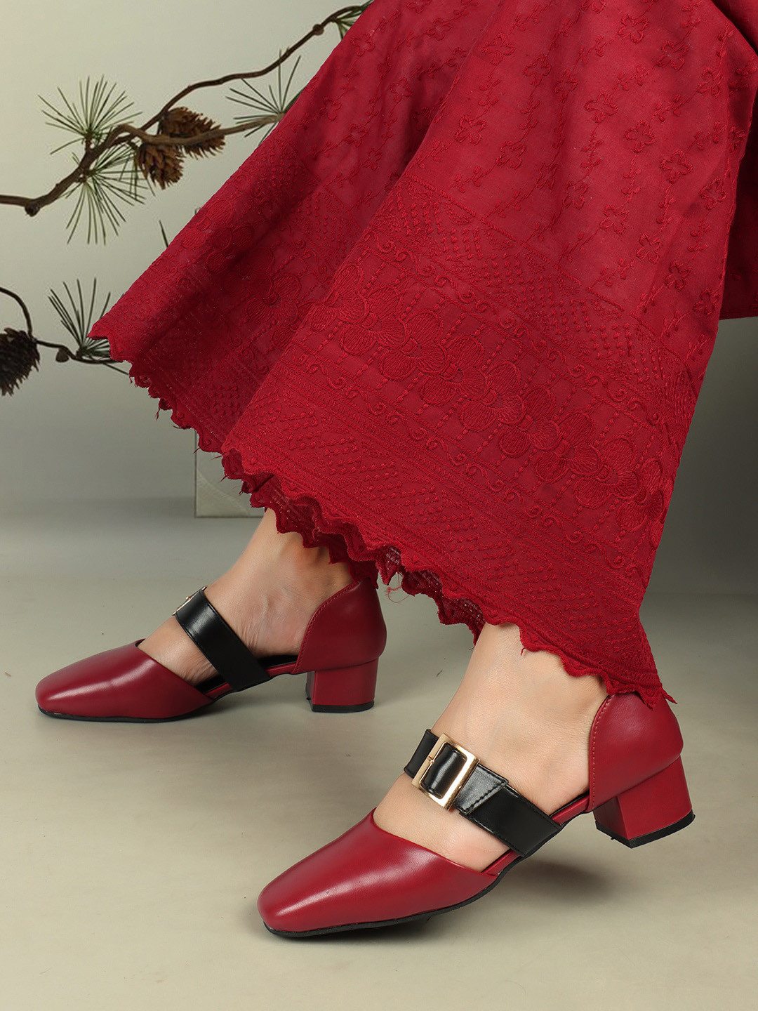 Buy ELLE Square Toe Work Block Mary Janes With Buckle Detail - Heels ...