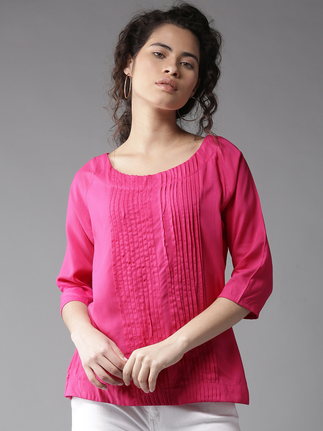 Buy HERE&NOW Women Pink Solid Top With Pintucks - Tops for Women ...