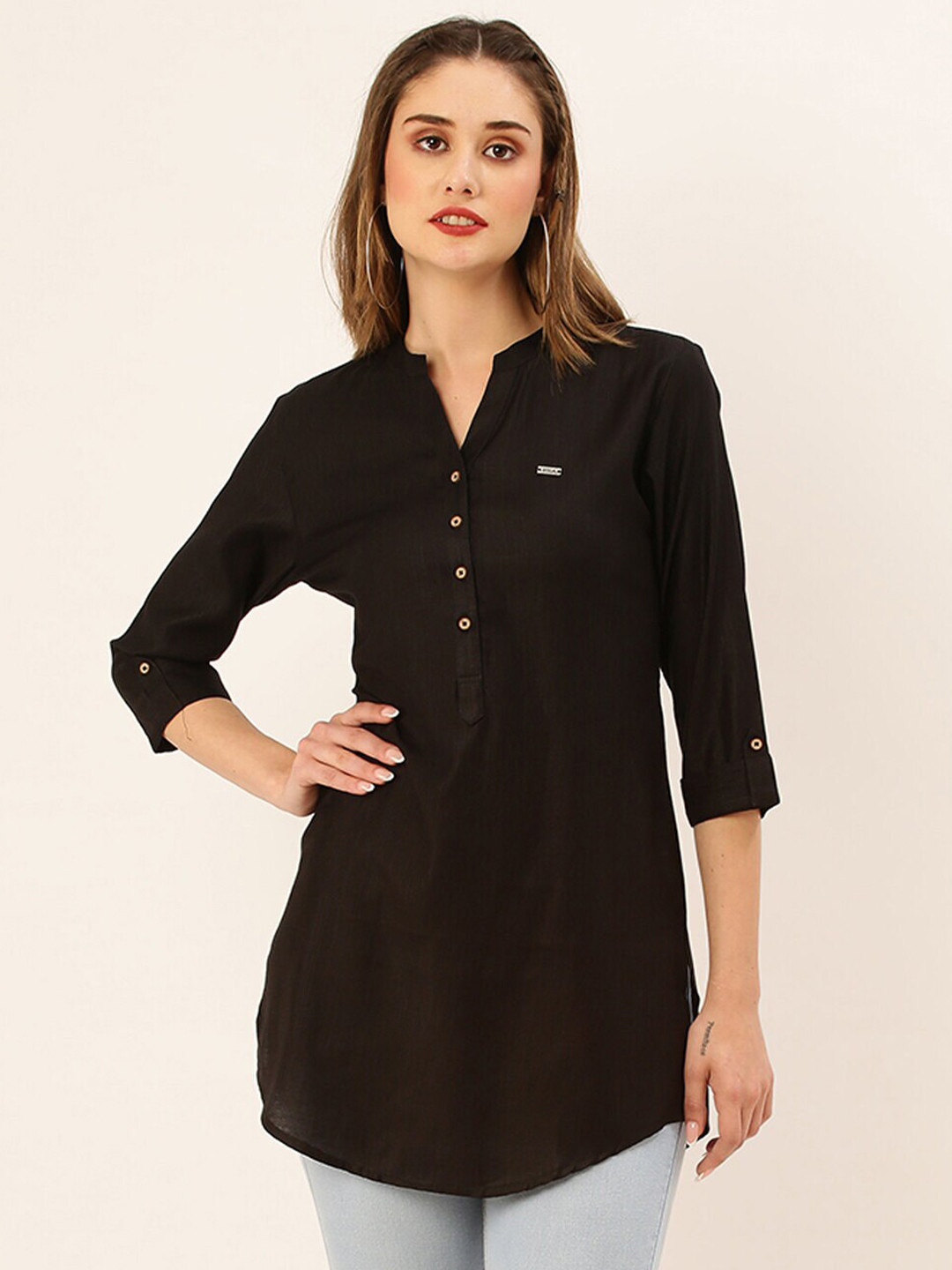 Buy ZOLA Black Mandarin Collar Tunic - Tunics for Women 24145416 | Myntra