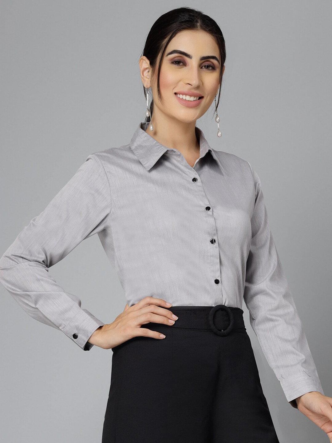 Buy Style Quotient Grey Smart Formal Shirt - Shirts for Women 24147554 ...