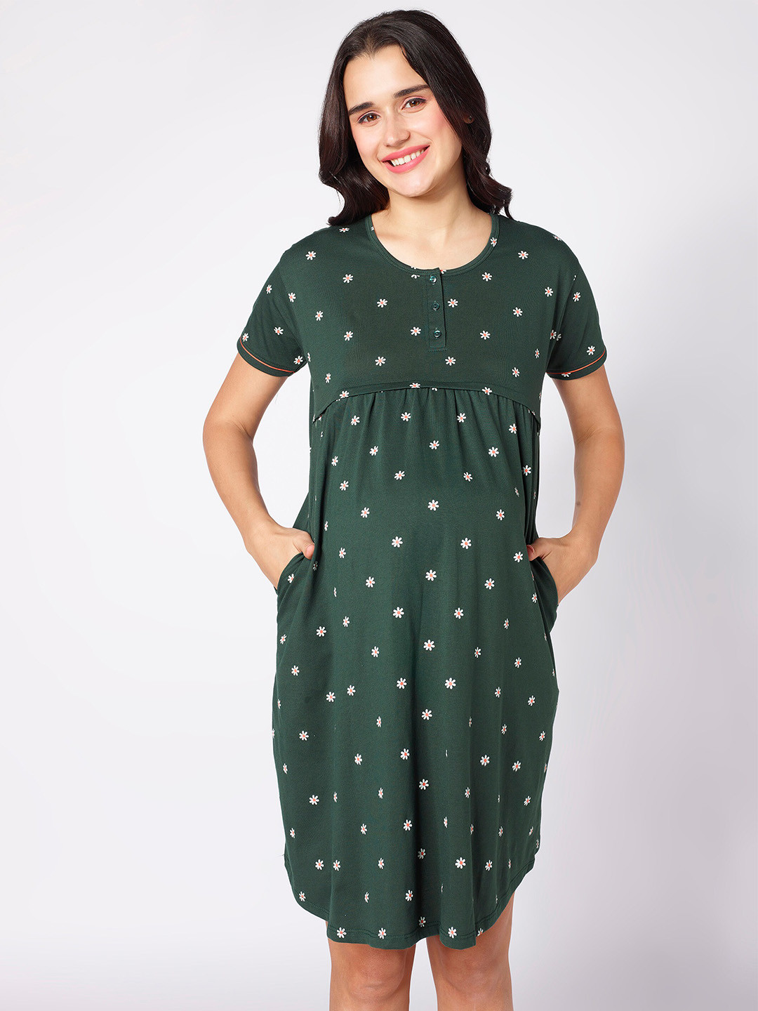 Buy Beebelle Green Floral Printed Maternity Nightdress - Nightdress for ...