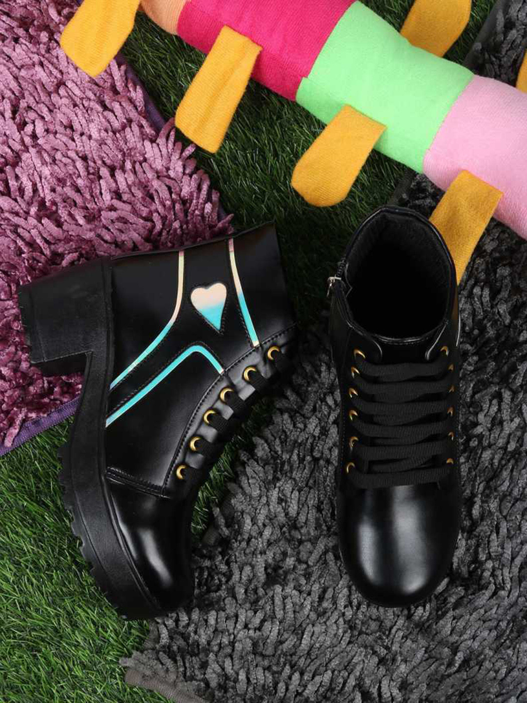 Buy Krafter Women Mid Top Textured Platform Heel Chunky Boots - Boots ...