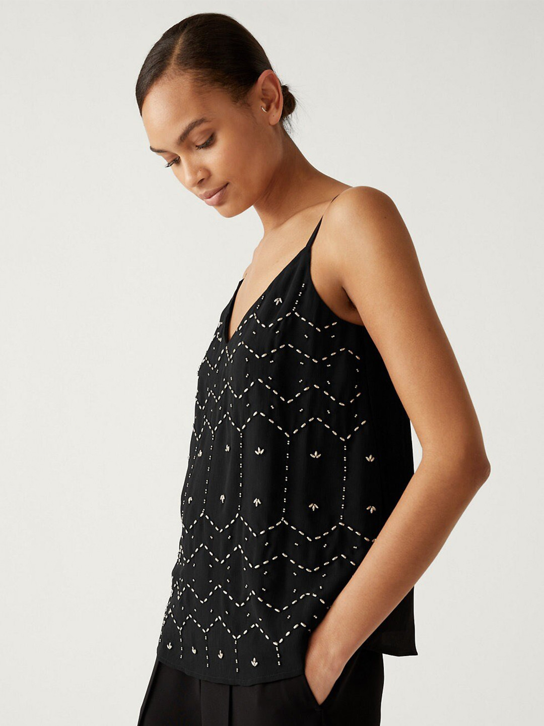 Buy Marks & Spencer Geometric Embroidered Shoulder Straps Top - Tops ...