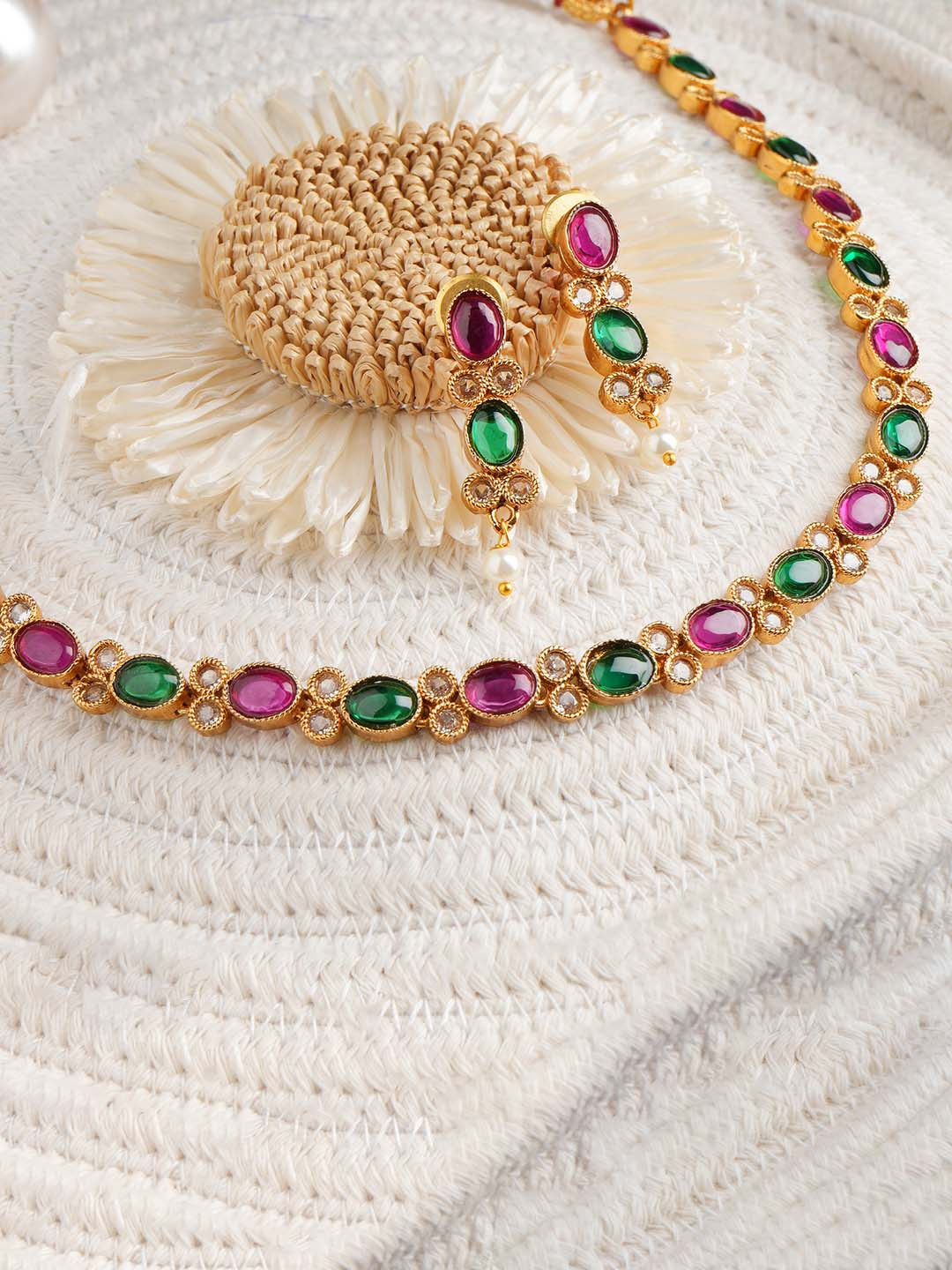 Buy Vriksham Stone Studded Brass Plated Choker Jewellery Set ...