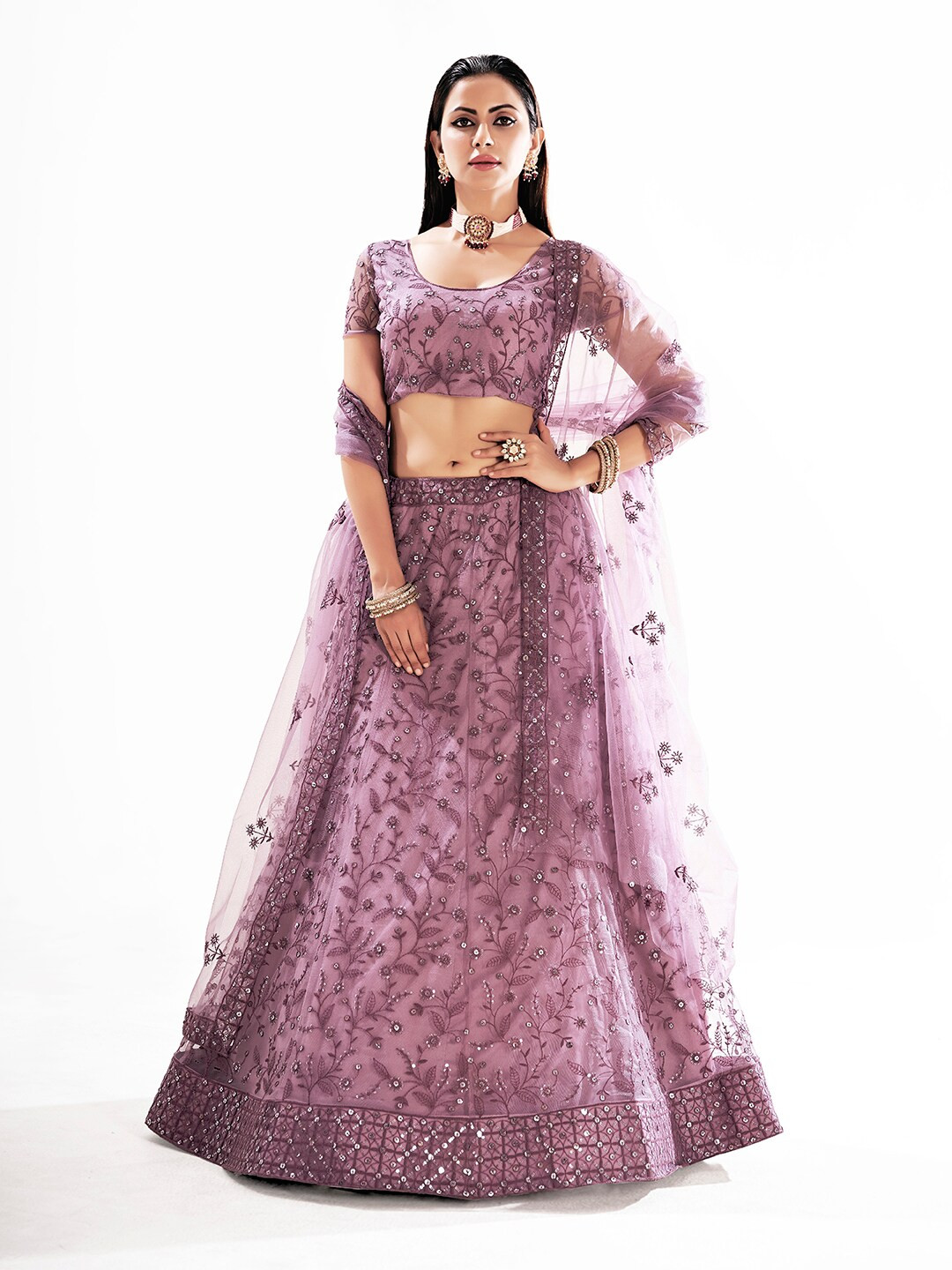 Buy SHOPGARB Embroidered Sequinned Semi Stitched Lehenga & Unstitched ...