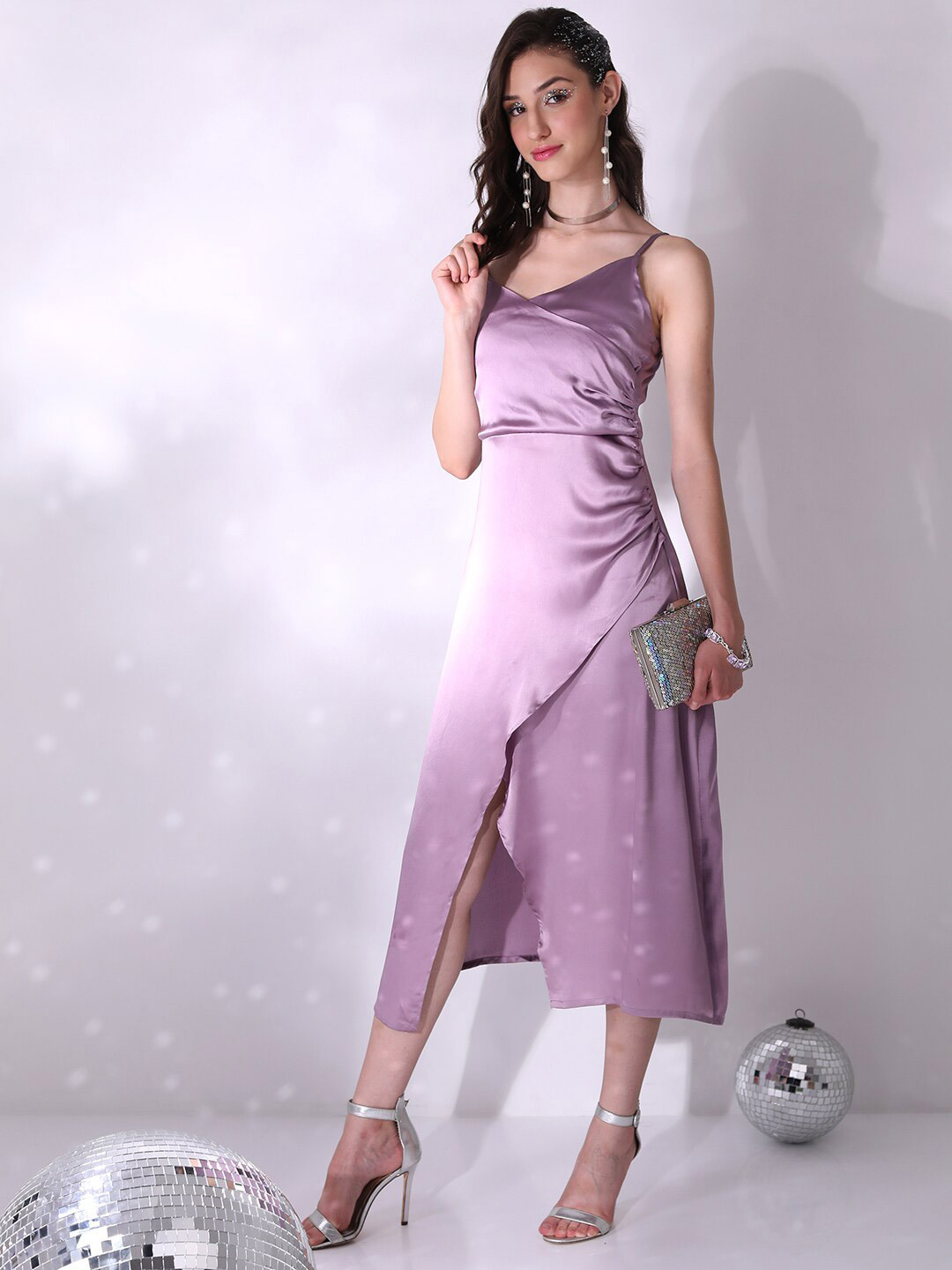 Buy Tokyo Talkies Purple Shoulder Straps Gathered Or Pleated Satin ...