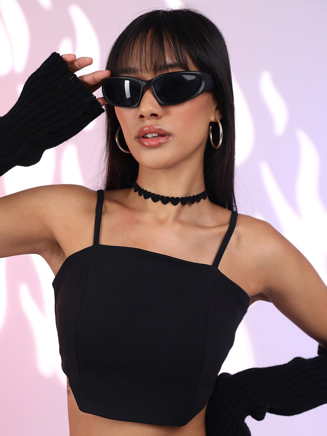 Buy Tokyo Talkies Black Shoulder Strapped Crop Top - Tops for Women ...