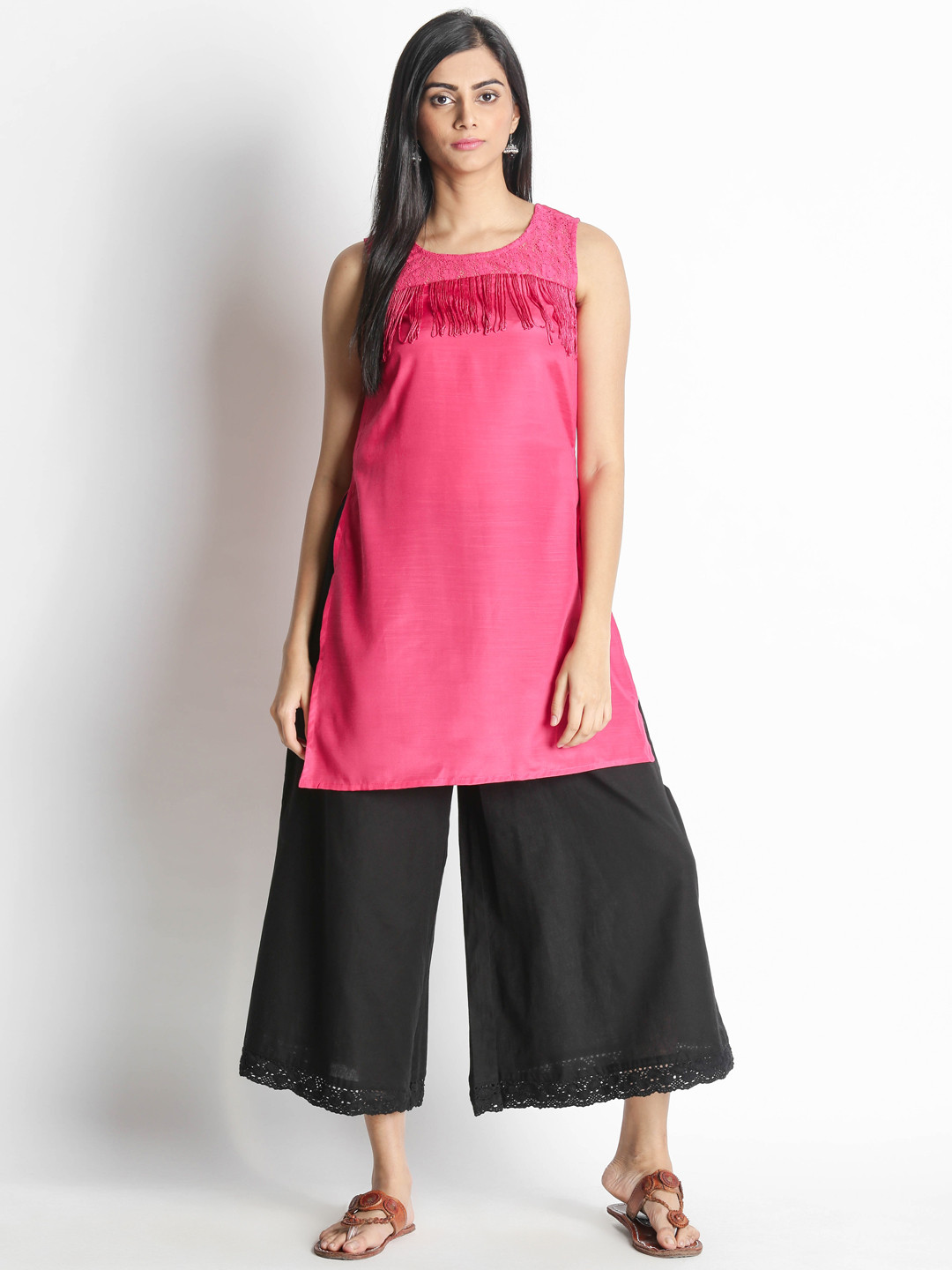 Buy AKKRITI BY PANTALOONS Pink Solid Tunic - Tunics for Women 2415645 ...