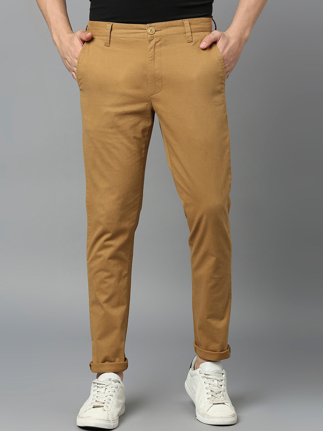Buy Harvard Men Mustard Coloured Classic Easy Wash Chino Trousers ...