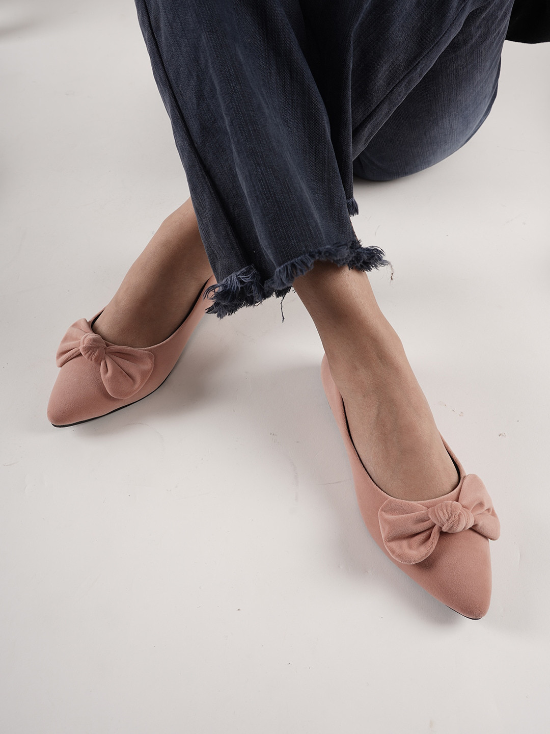 Buy DressBerry Pink Bow Detail Pointed Toe Ballerinas - Ballerinas for ...