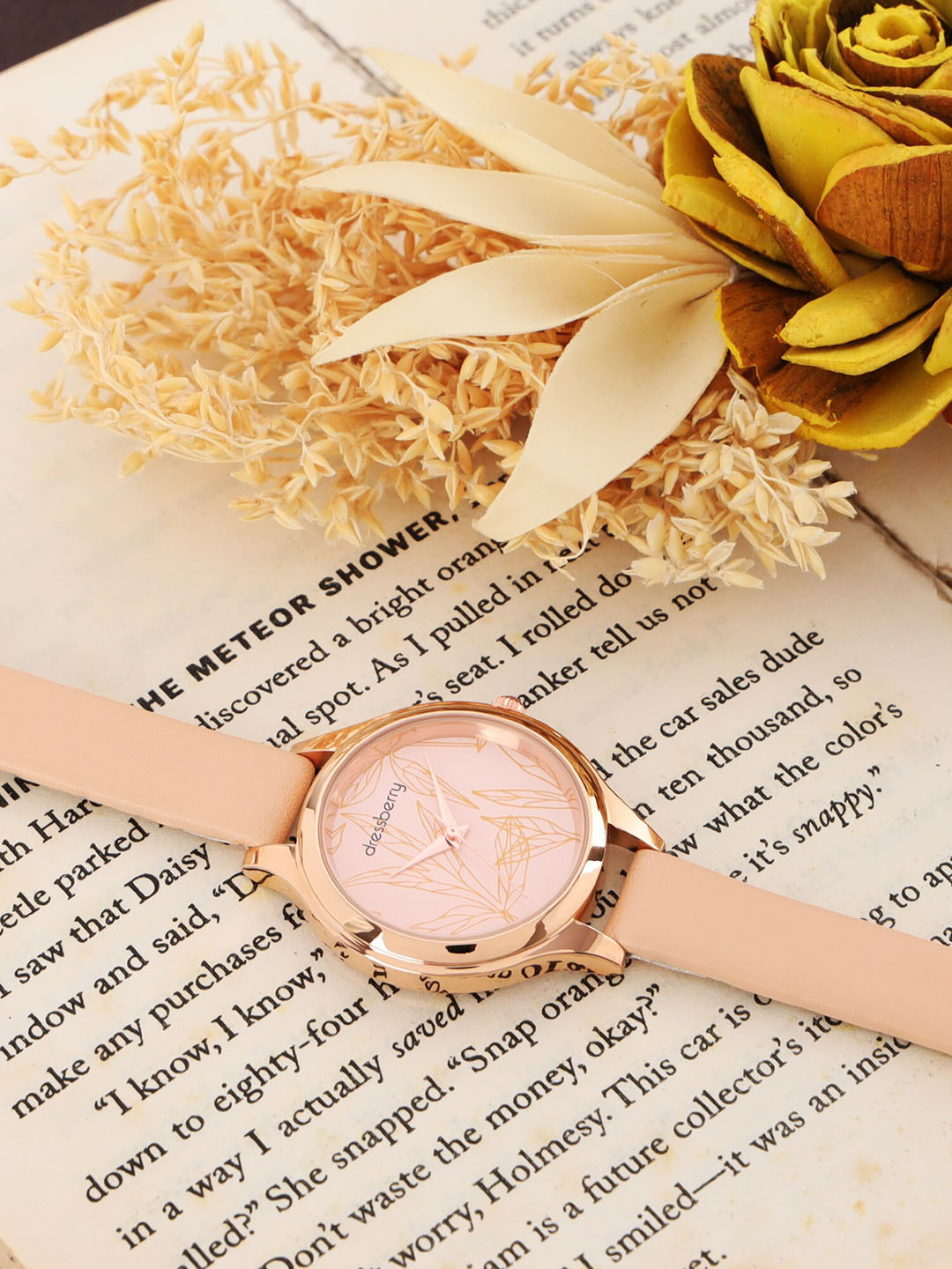 Buy DressBerry Women Rose Gold Toned Printed Dial & Leather Straps ...