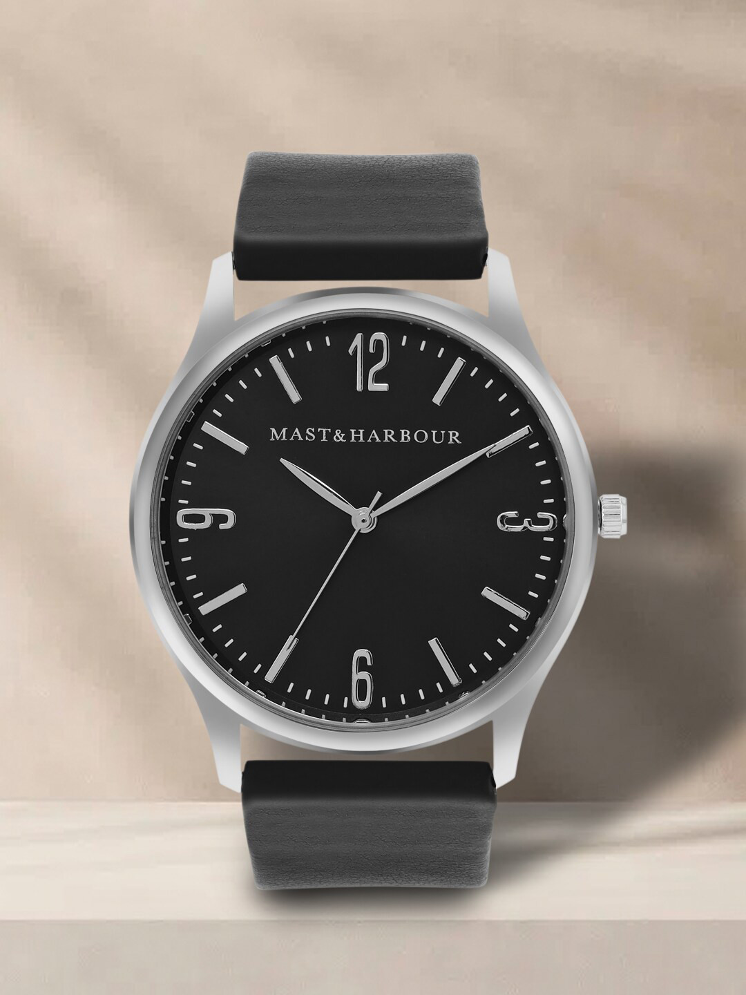 Buy Mast & Harbour Men Black Brass Dial & Black Leather Straps Analogue ...