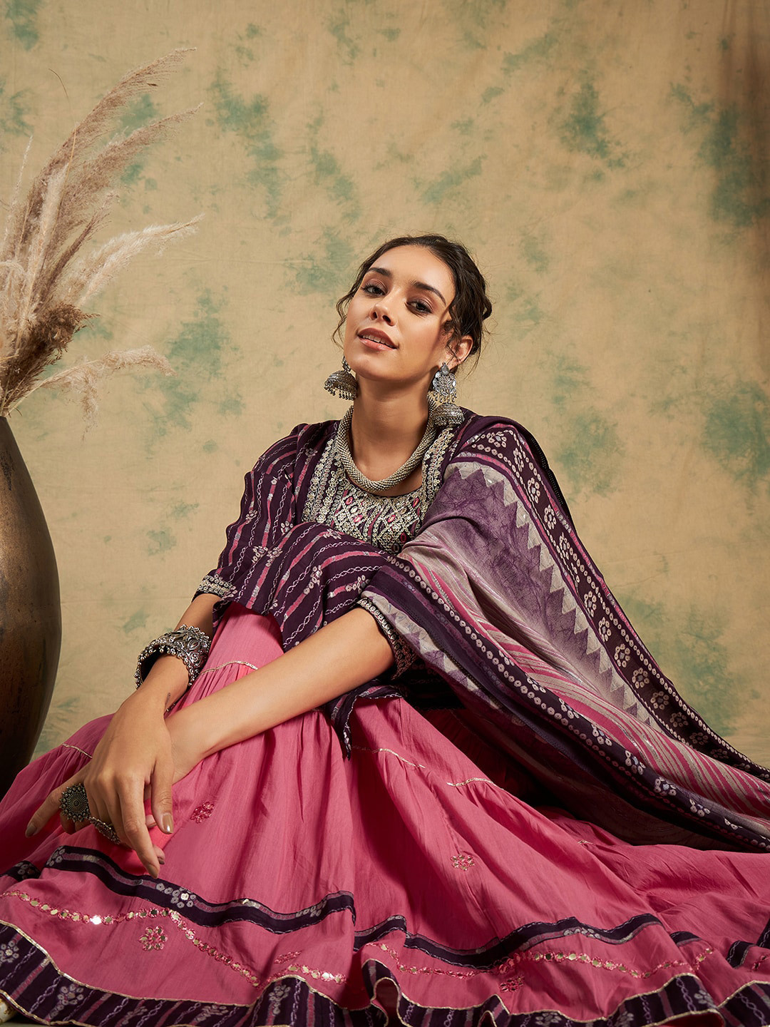 Buy Sangria Ethnic Motifs Printed Embroidered Mirror Work Straight Kurta With Skirt & Dupatta ...